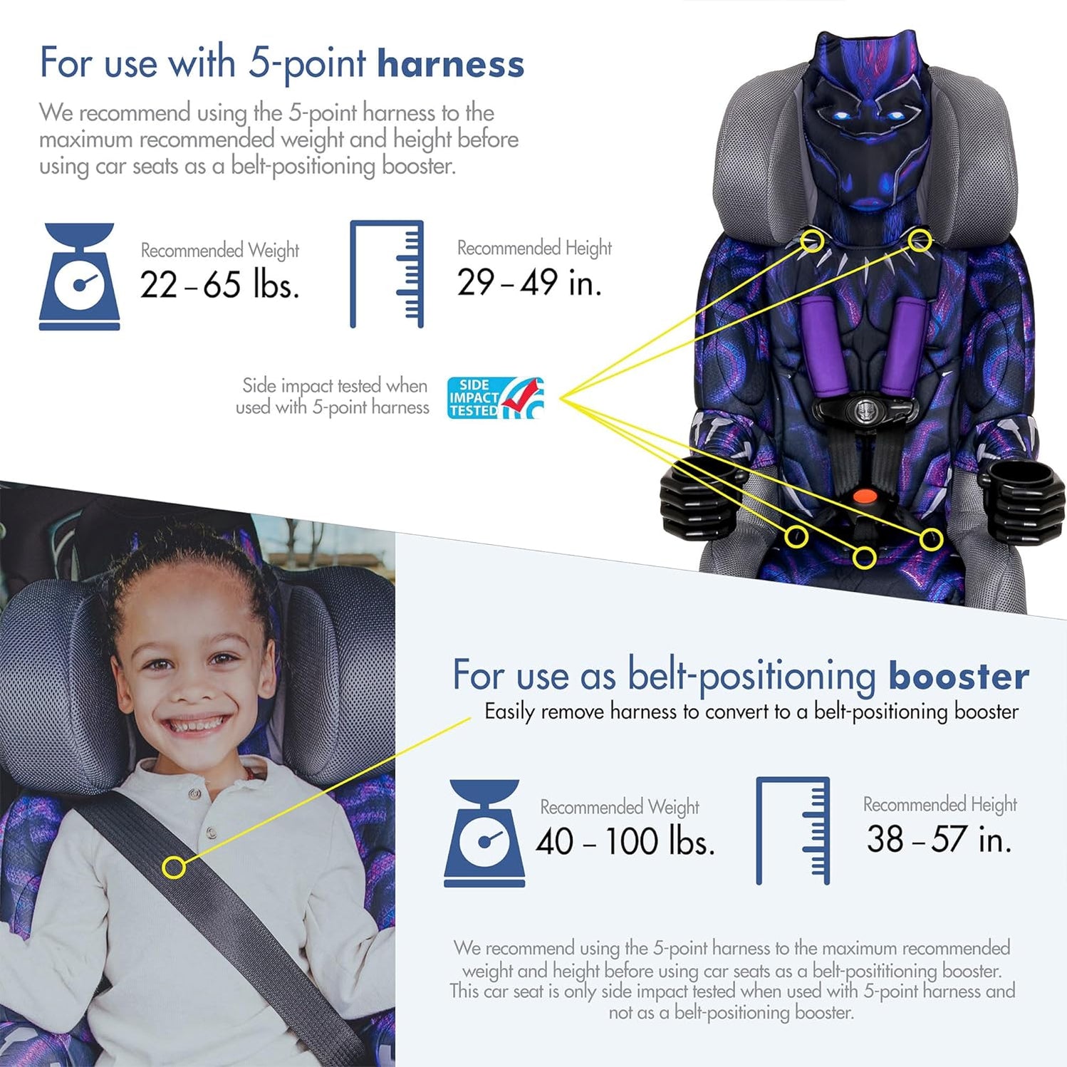 Black Panther 2-in-1 Harness Booster Car Seat by KidsEmbrace